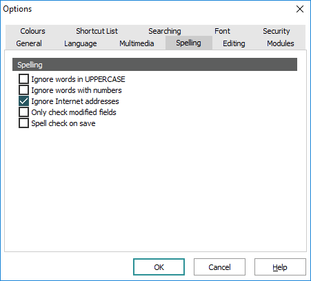 Spelling options